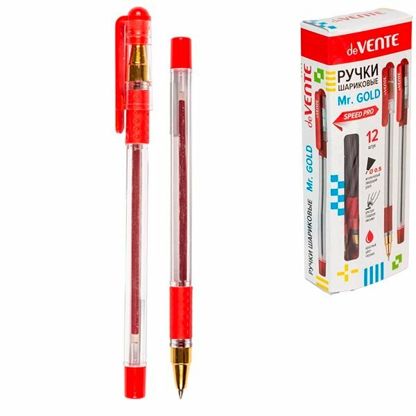 Ручка шариковая deVente Mr. Gold Speed Pro красная 0,5мм, количество: 12 шт