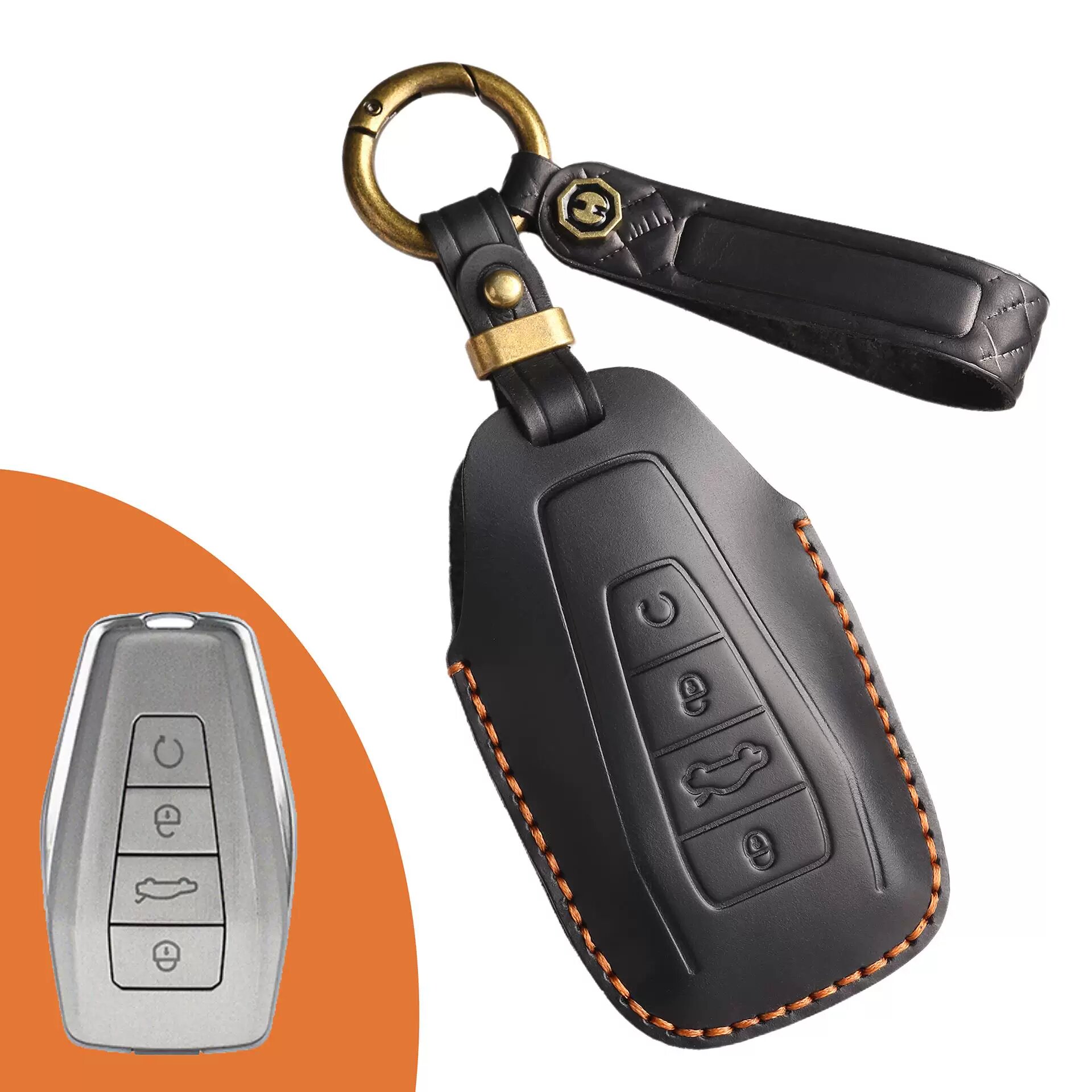 Натуральная кожа чехол для ключей совместимый с Geely Starship, Starry L, Coolray, Emgrand GS - Стиль В, черный