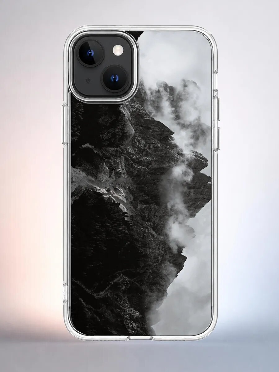Чехол iPhone 13 горы в облаках силиконовый прозрачный