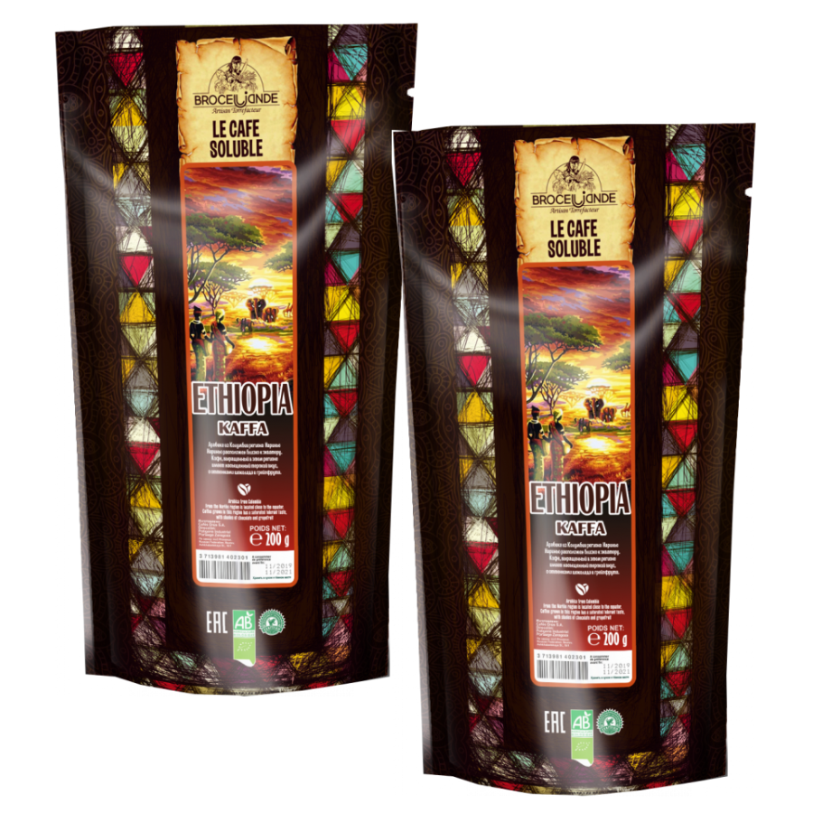Кофе Broceliande "Ethiopia Kaffa", растворимый, арабика, мягкая упаковка, 5-7 интенсивность, 2шт