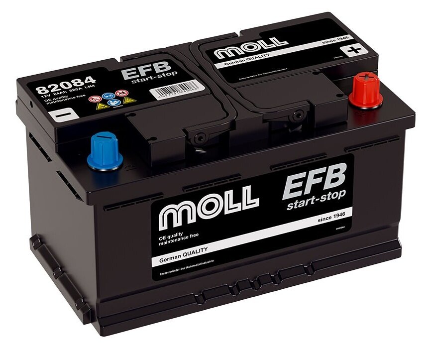 Аккумулятор автомобильный Moll EFB 84 А/ч 880 А обр. пол. Евро авто (315х175х190) 82084 LN4