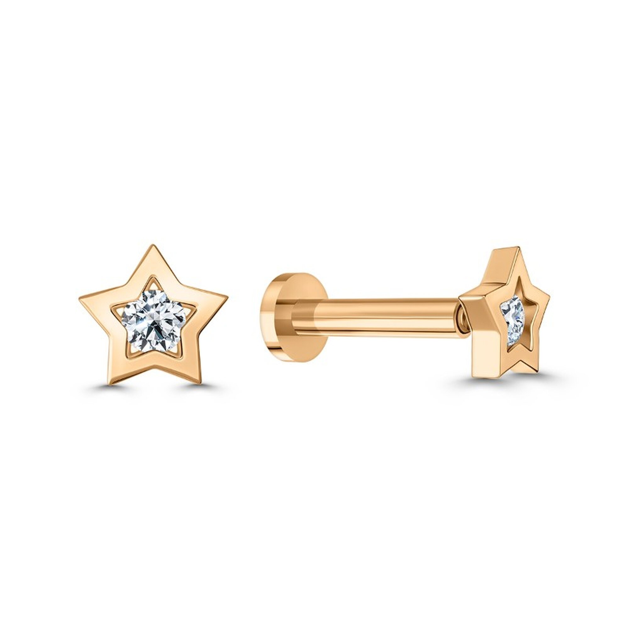Пирсинг Diamant online, красное золото, 585 проба, фианит