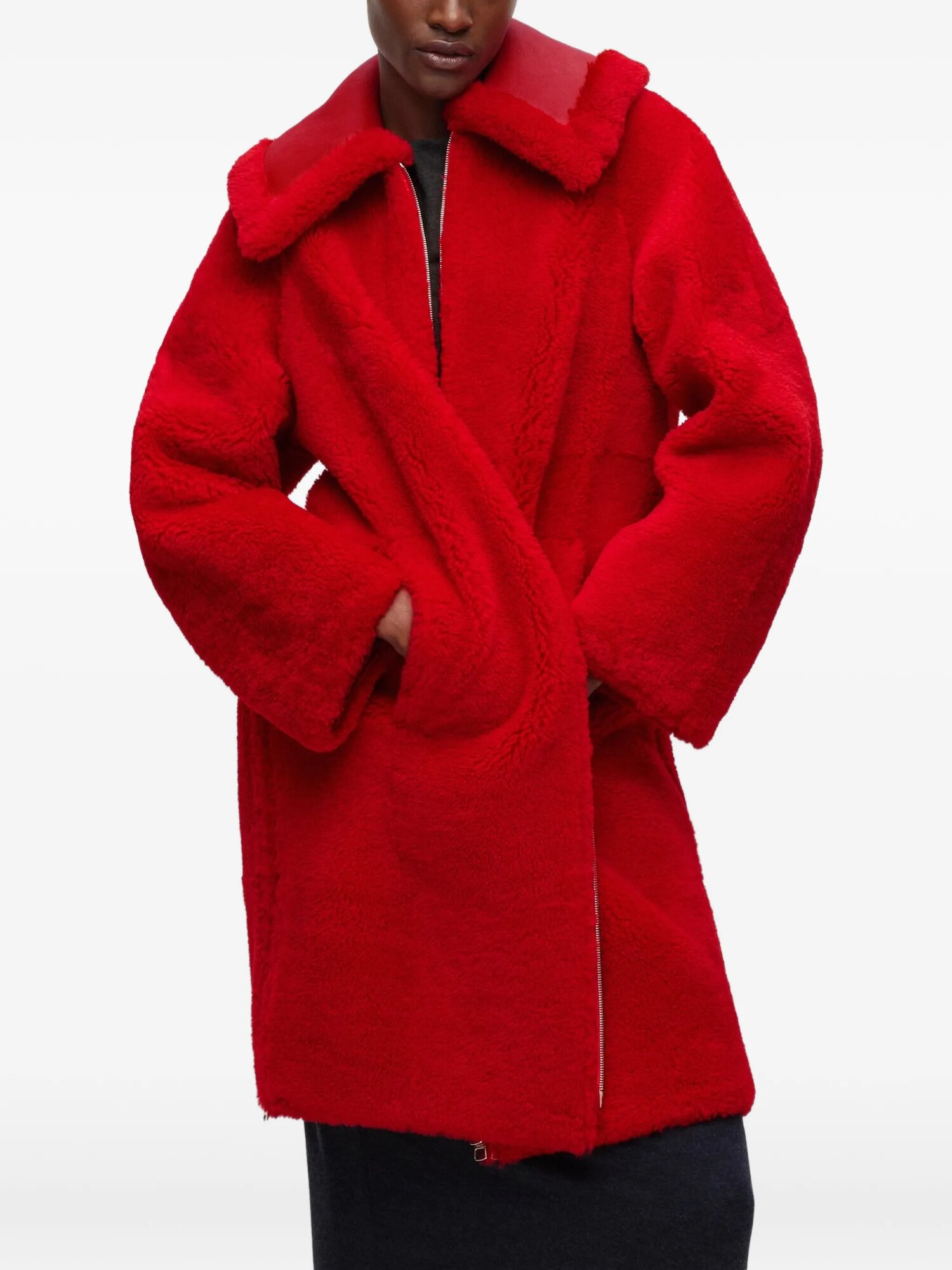 Пальто BOSS Shearling-texture zip-up coat, размер 38, red — фото 1