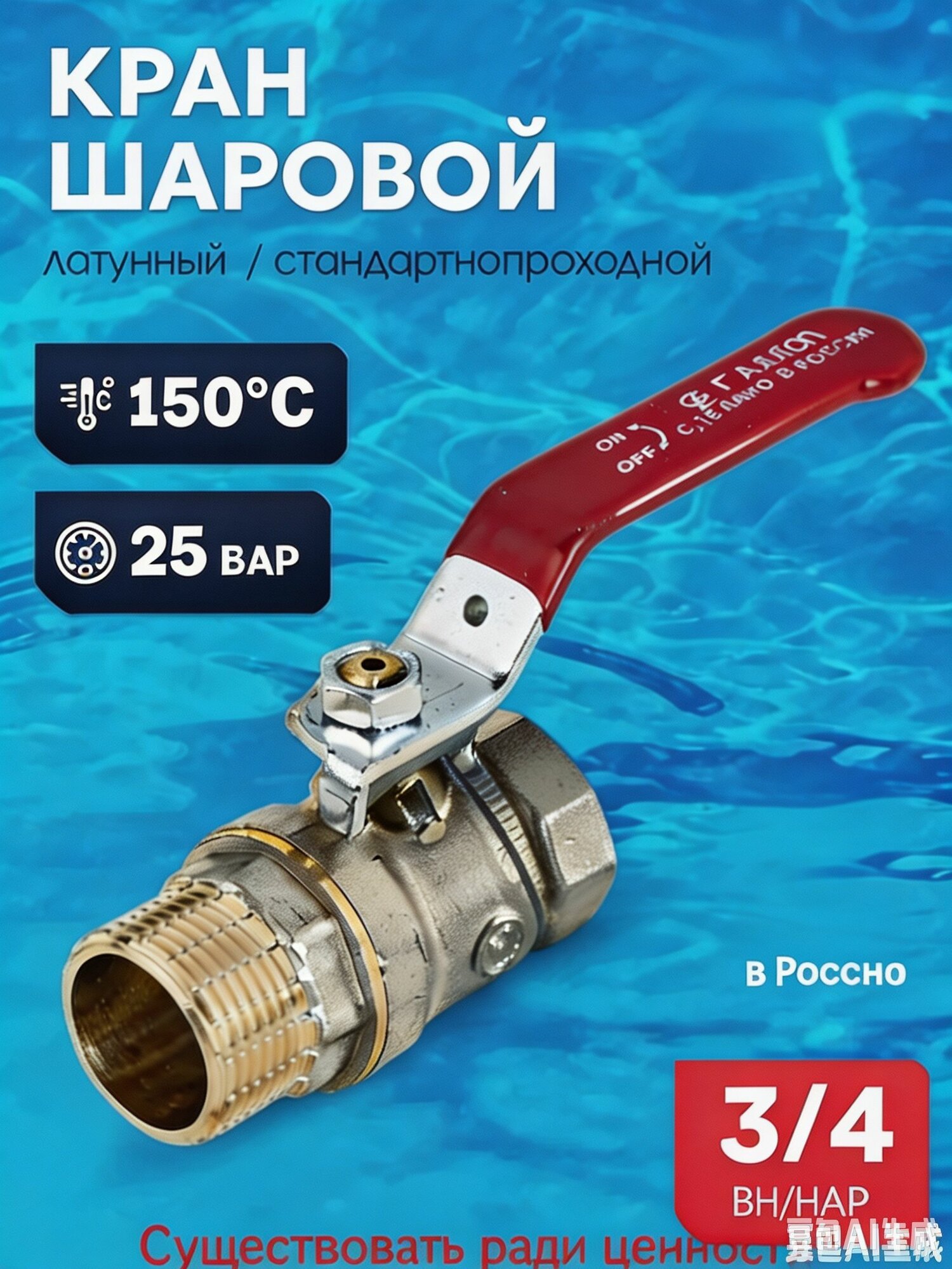 Шаровой кран 3/4 дюйма вн/нар PN 25 латунный, ручка рычаг
