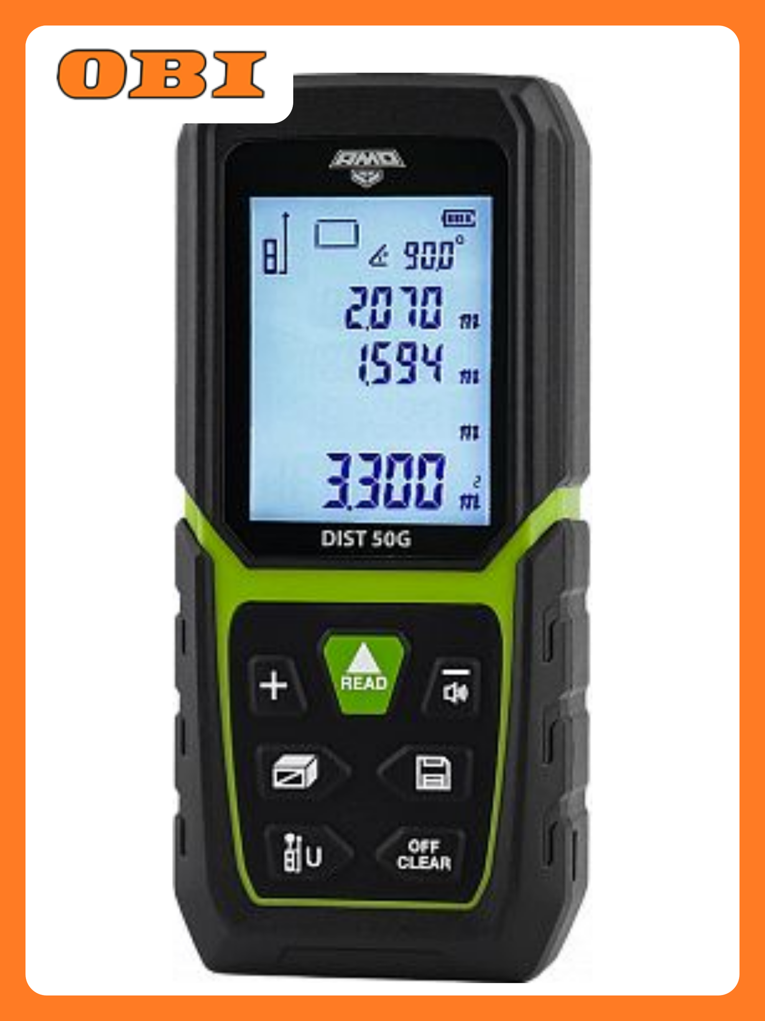 Лазерный дальномер AMO DIST 50G, точность ±2 мм, дальность 50м, Li-Ion 3,7В, 850мАч, IP54