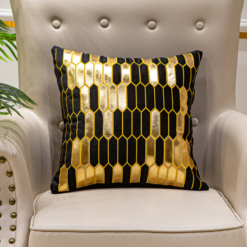 Легкая роскошная подушка для модели комнаты, подушка для дивана в гостиной с золотым тиснением, вышивка, европейский стиль, квадратная подушка для спинки кровати