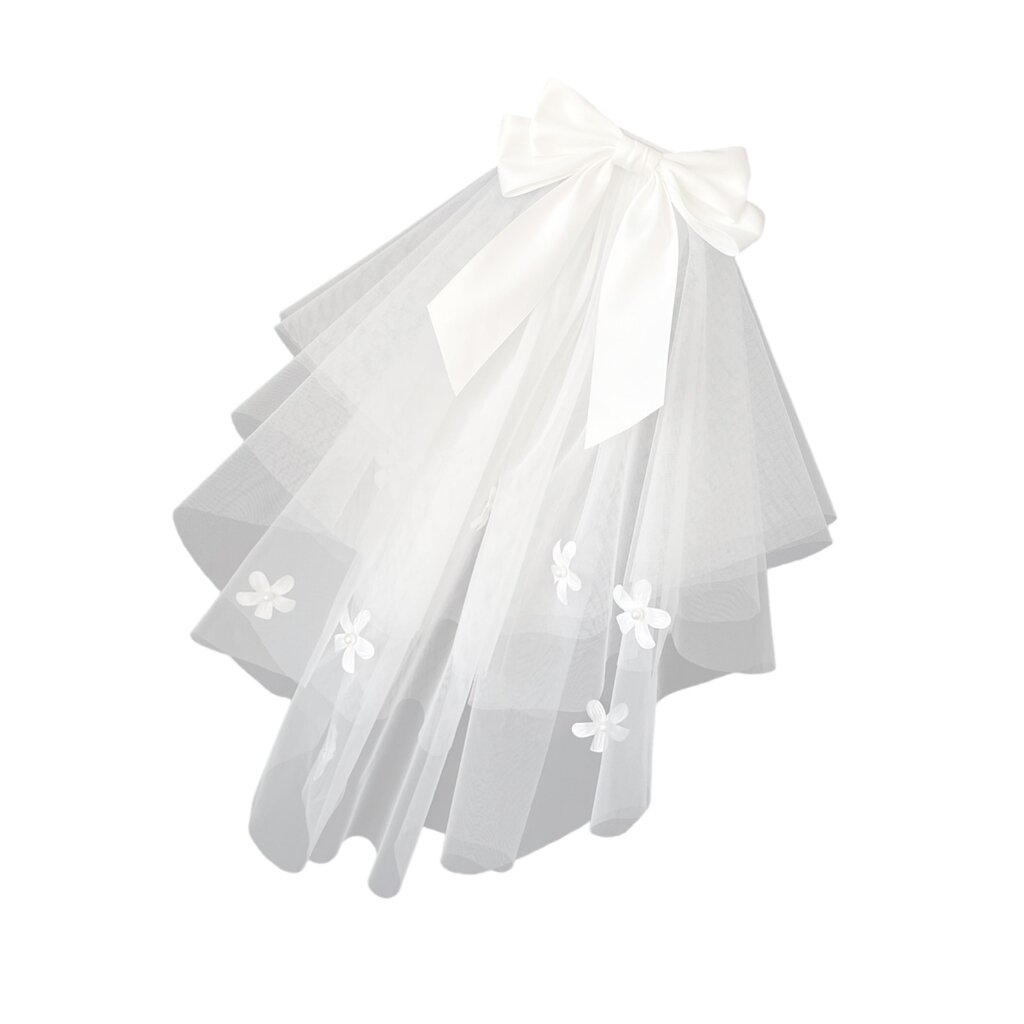 Big Bowknot Wedding Veil for Bridal Shower Wedding Bride Short Veil with Pearls Flower for Engagement and Formal Event