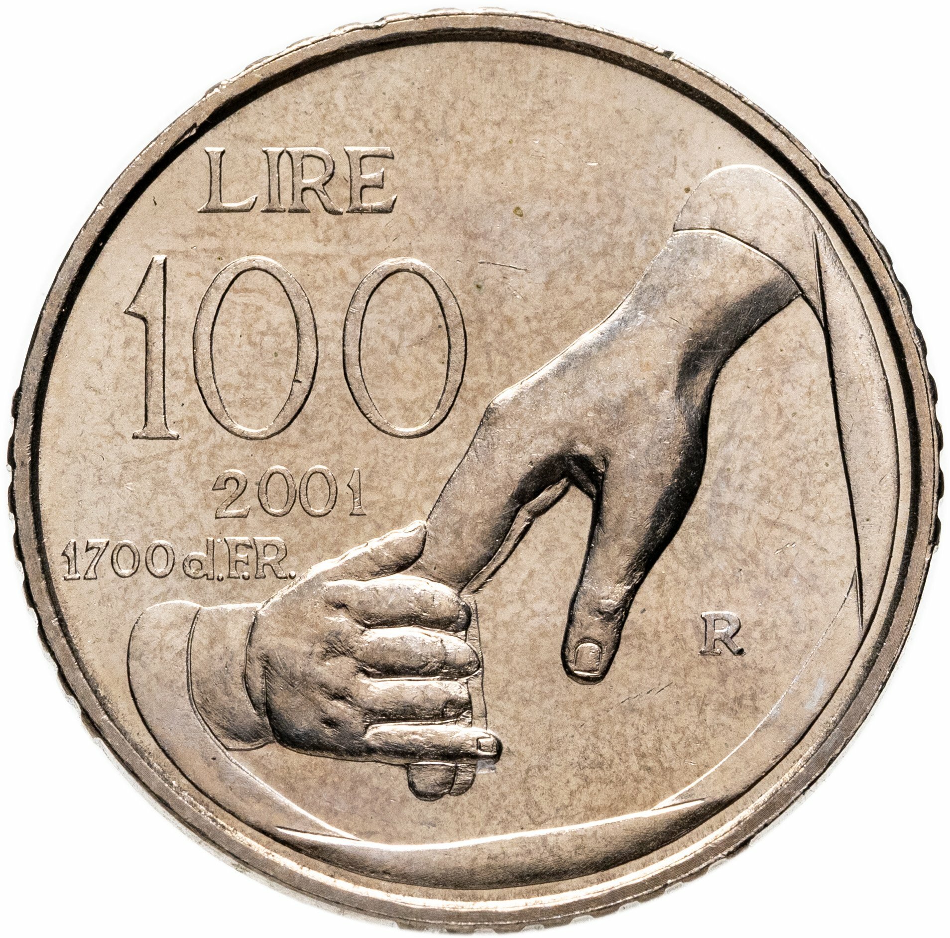 Сан-Марино 100 лир lire 2001, Мельхиор медь-никель, в сохранности UNC