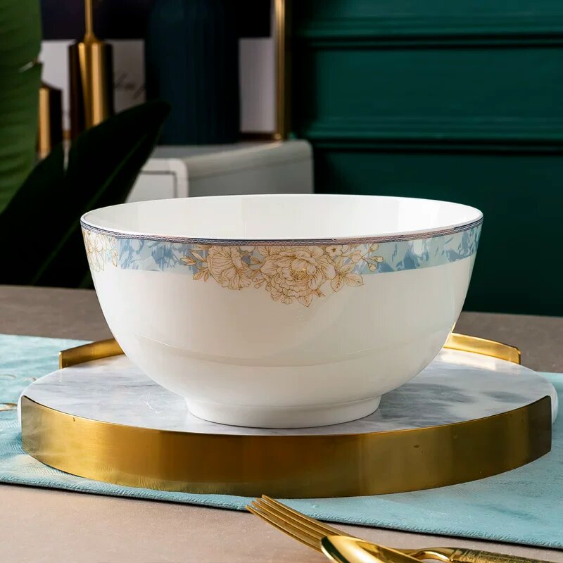 Керамическая чашка Hansha Peony 8 дюймов с ложкой для супа, 1 шт. из костяного фарфора для супов