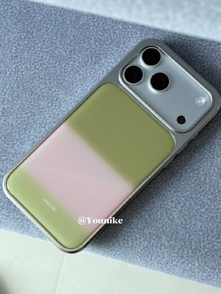 Чехол для iPhone 17 Pro, зеленый и розовый градиент, глянцевый, Y2K