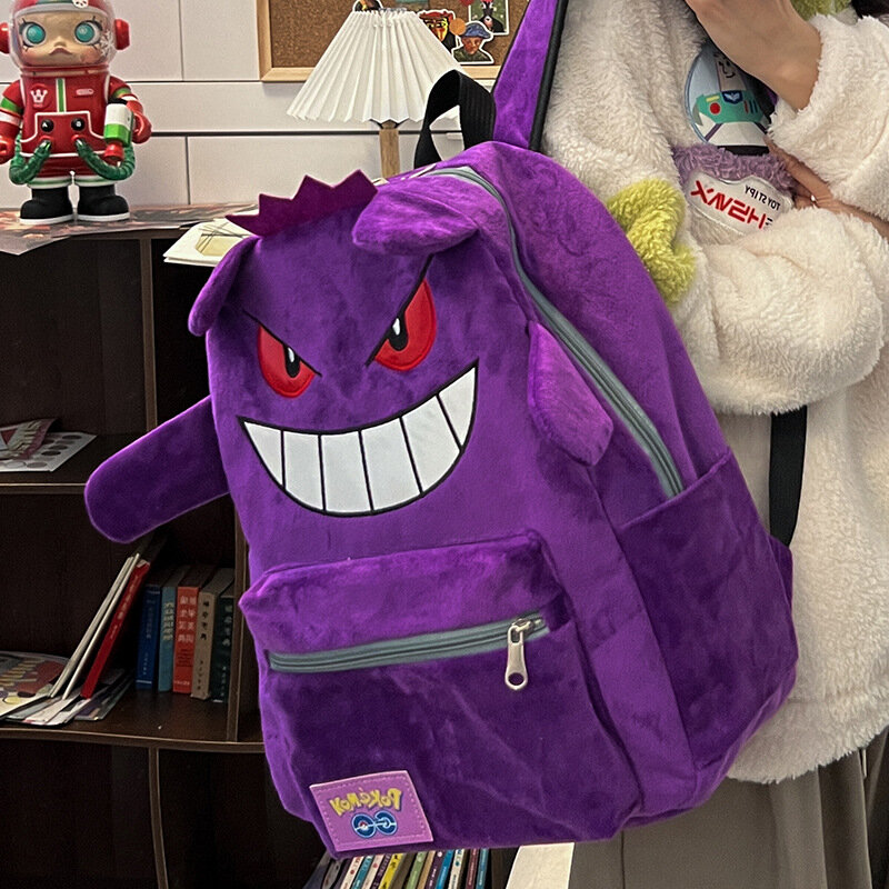 2026 Новый плюшевый рюкзак Gengar фиолетового цвета для пар, мужской и женский, школьный рюкзак, мультяшный аниме рюкзак, большой объем