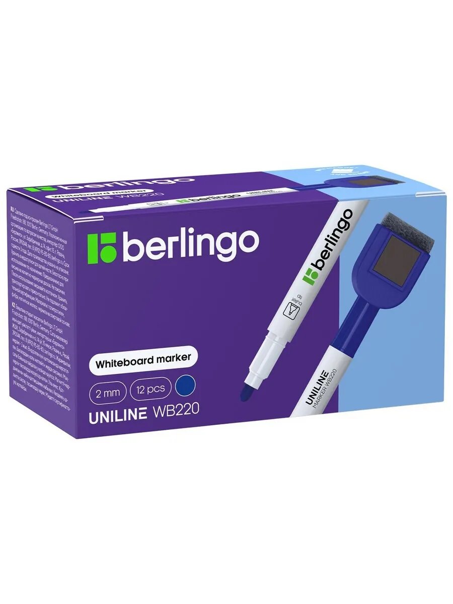 Маркер для белых досок на магните "Uniline WB220" синий