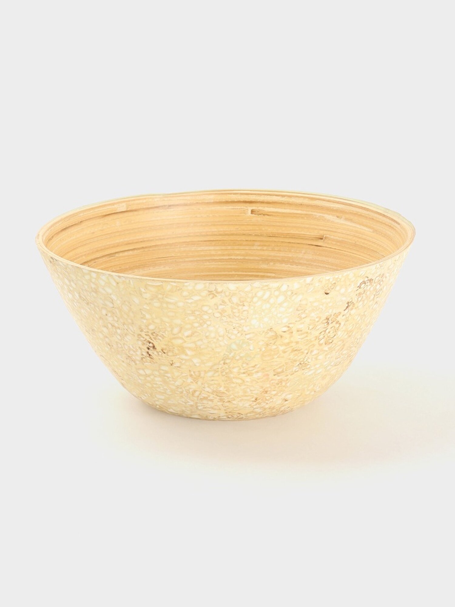 Салатник бамбуковый с рисунком, 29 см, круглый, бежевый, без ручки