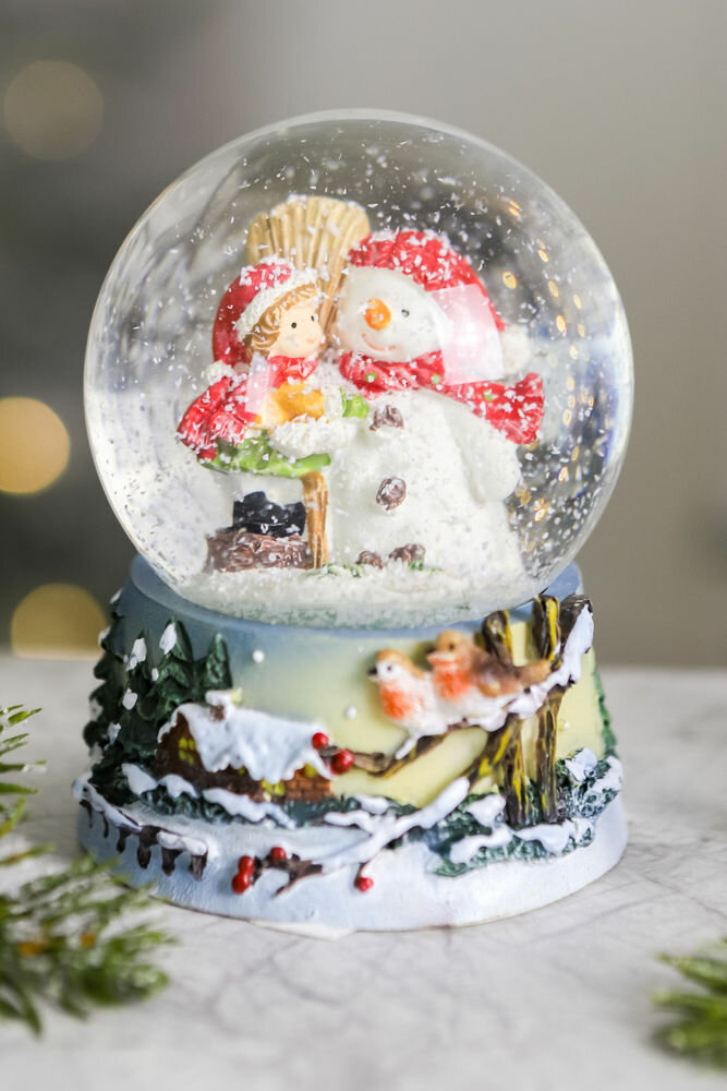 Снежный шар снеговик И мальчик, 9 см, Sigro 50-1862-2