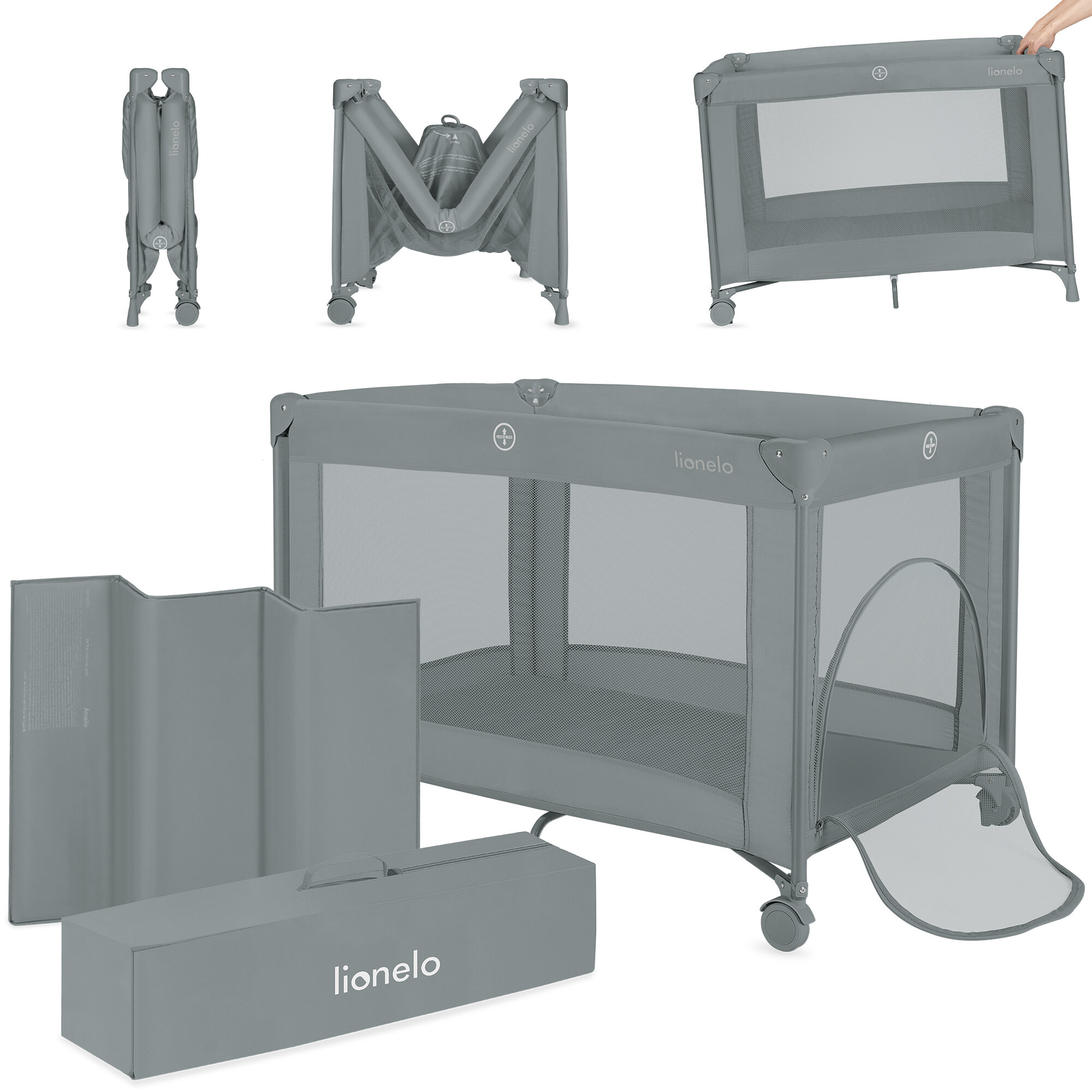 Манеж кроватка Lionelo Amelie, уменьшенный игровой для новорожденных, складной