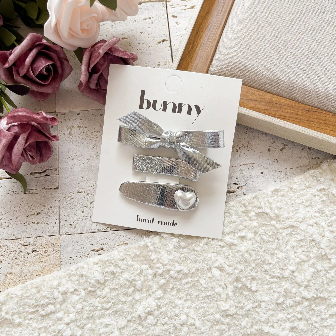 Серебряные заколки BB из искусственной кожи Бежевый, NO.3