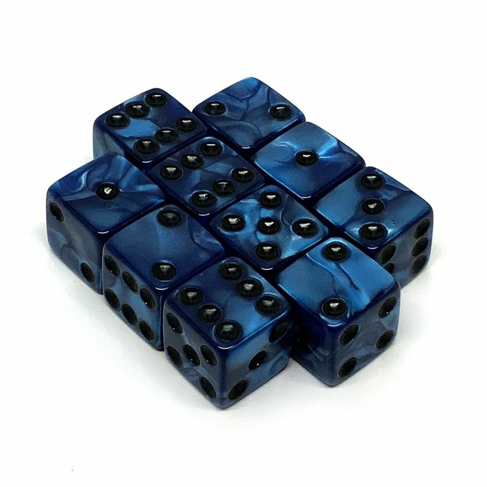 Игральные кубики D6 мраморные Синяя глубина 16мм с ровными углами (10 шт.)