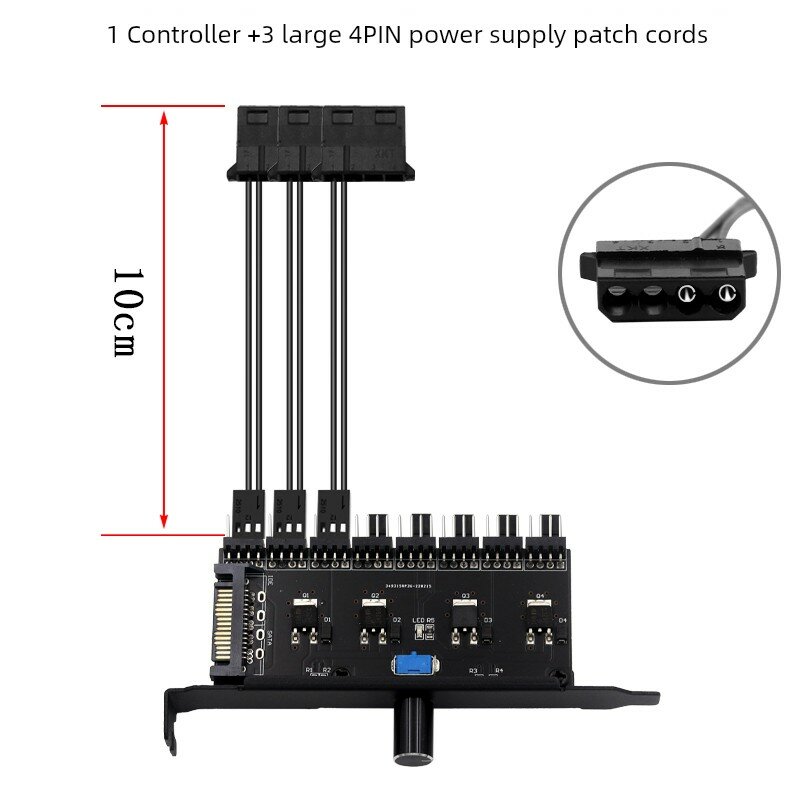 8-канальный PCI контроллер вентилятора с SATA питанием, одинарный регулятор, 3 дополнительных кабеля для 8 вентиляторов