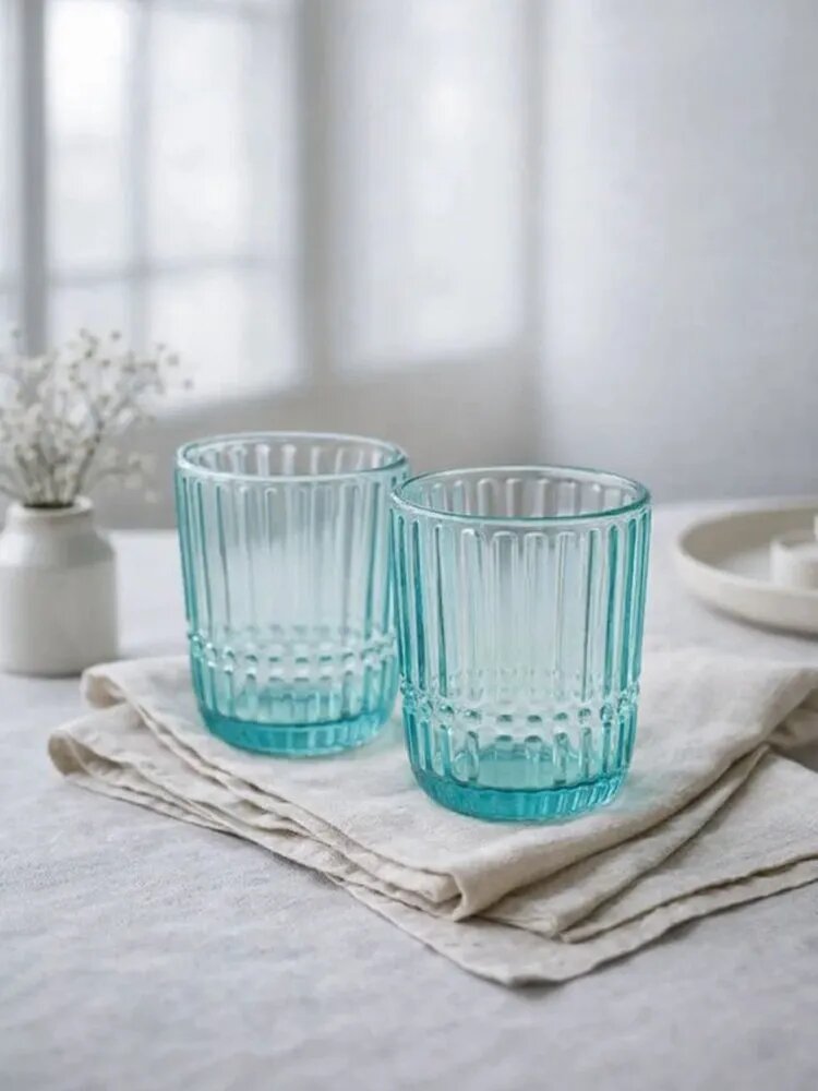 Набор стаканов цветных, голубых 2 шт, 280 мл, с рисунком. Коробка подходит для подарка.