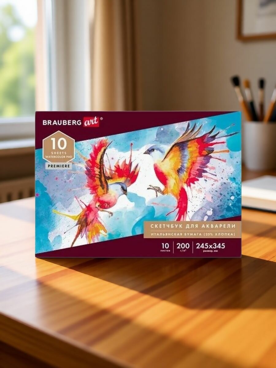 Альбом для акварели, бумага италия 200 г/м2 25% хлопок 245*345 мм, 10 л, BRAUBERG ART PREMIERE