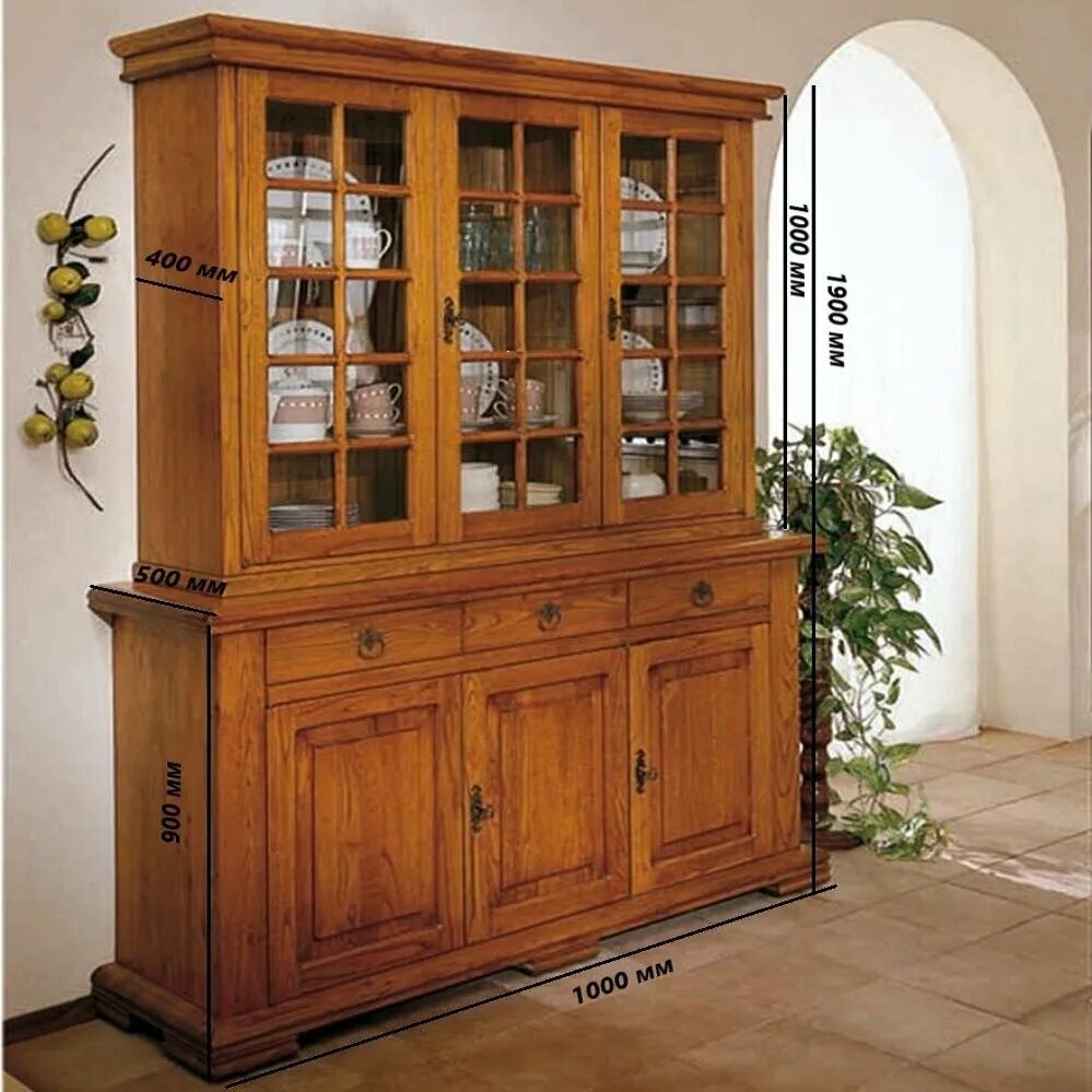 Буфет для дома и дачи Форест Premium 2203, массив дерева 160 х 50 х 190, 3 двери, старый орех 2