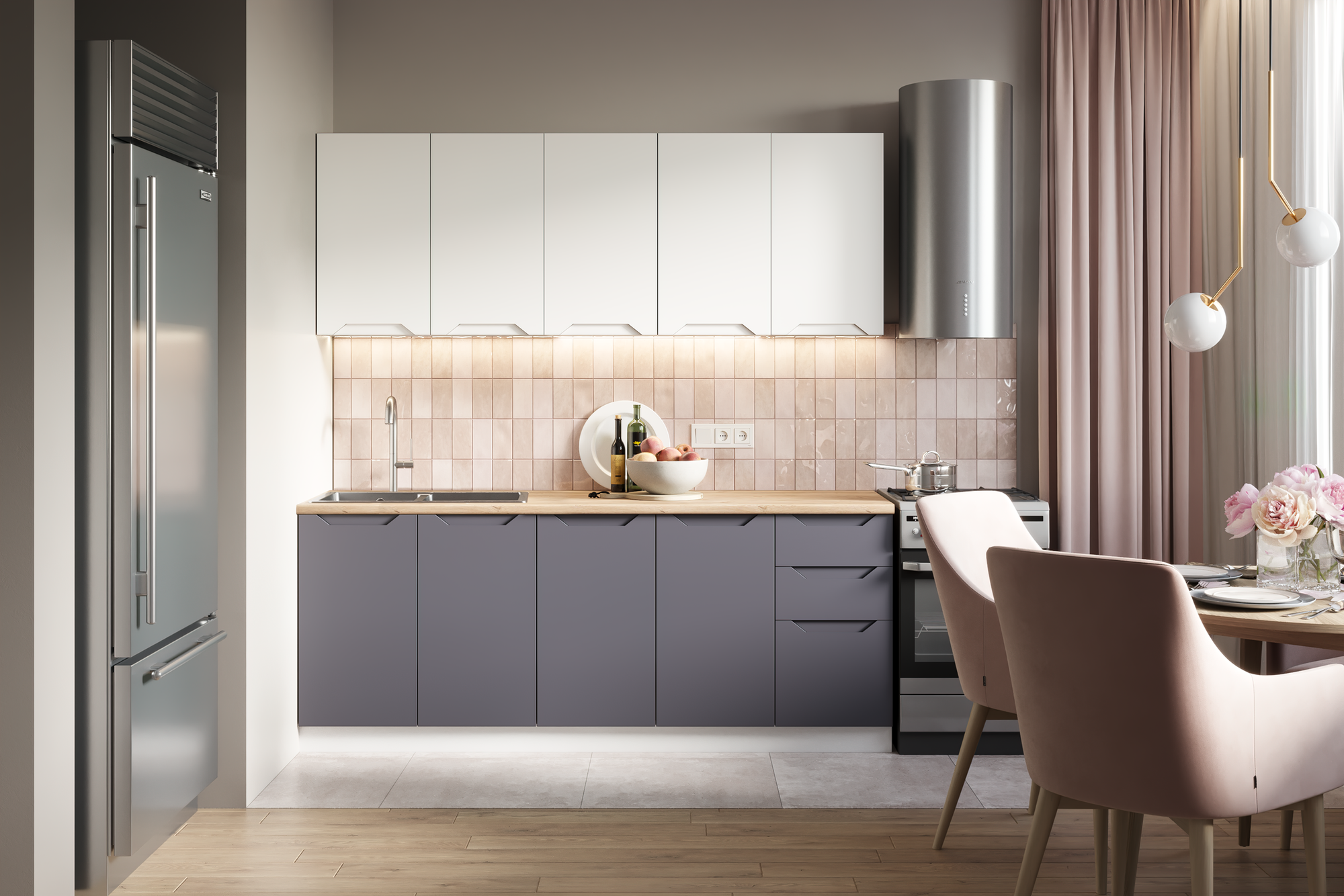 Кухонный гарнитур "Хельга" 2,0 м, Олива софт/белый снег