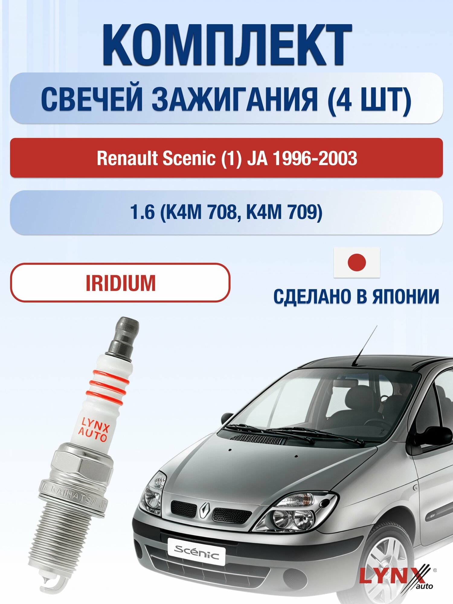 Свечи зажигания на Renault Scenic (1) JA 1996-2003г./ комплект 4 шт. Двигатель 1.6 (K4M 708, K4M 709) SP-223/ LYNXauto