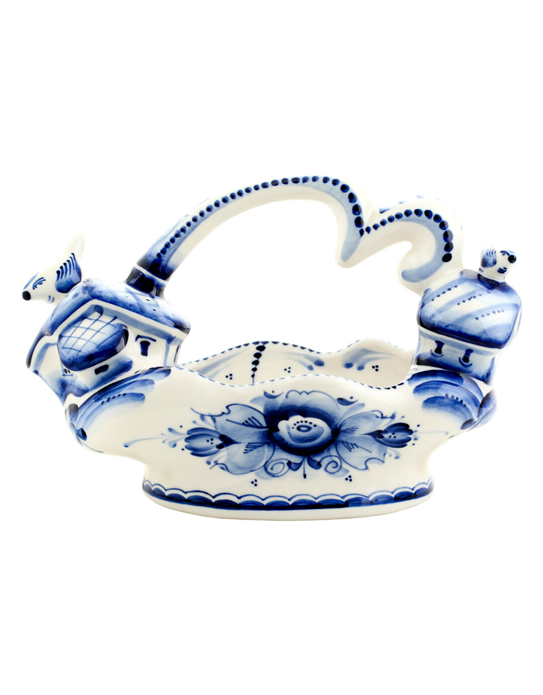 Гжель Конфетница "Мороз", автор Исаев, керамика, ручная роспись