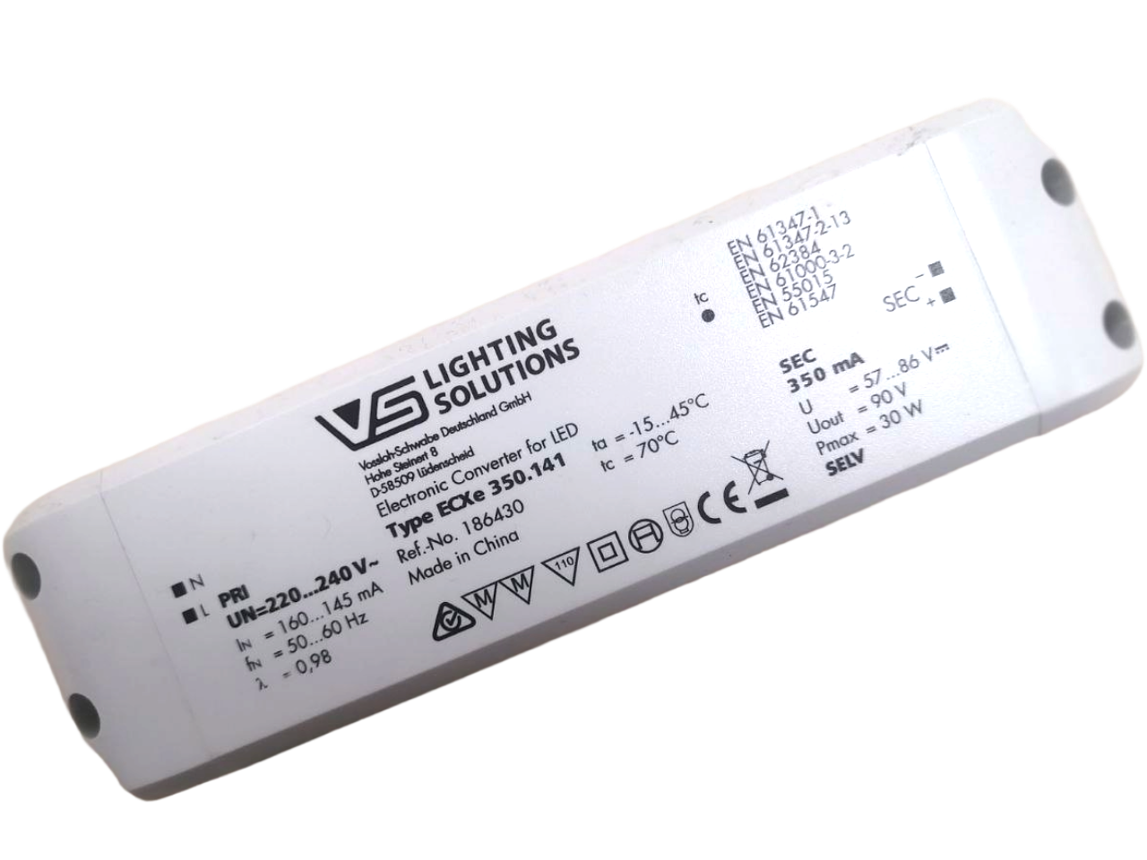 Драйвер VS ECXe 350.141 350мА 57 - 86V/30W 153x41x32мм, 186430