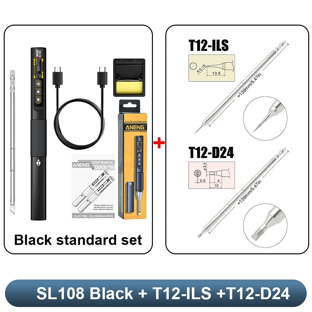 Паяльник SL108 Black + T12-ILS + T12-D24