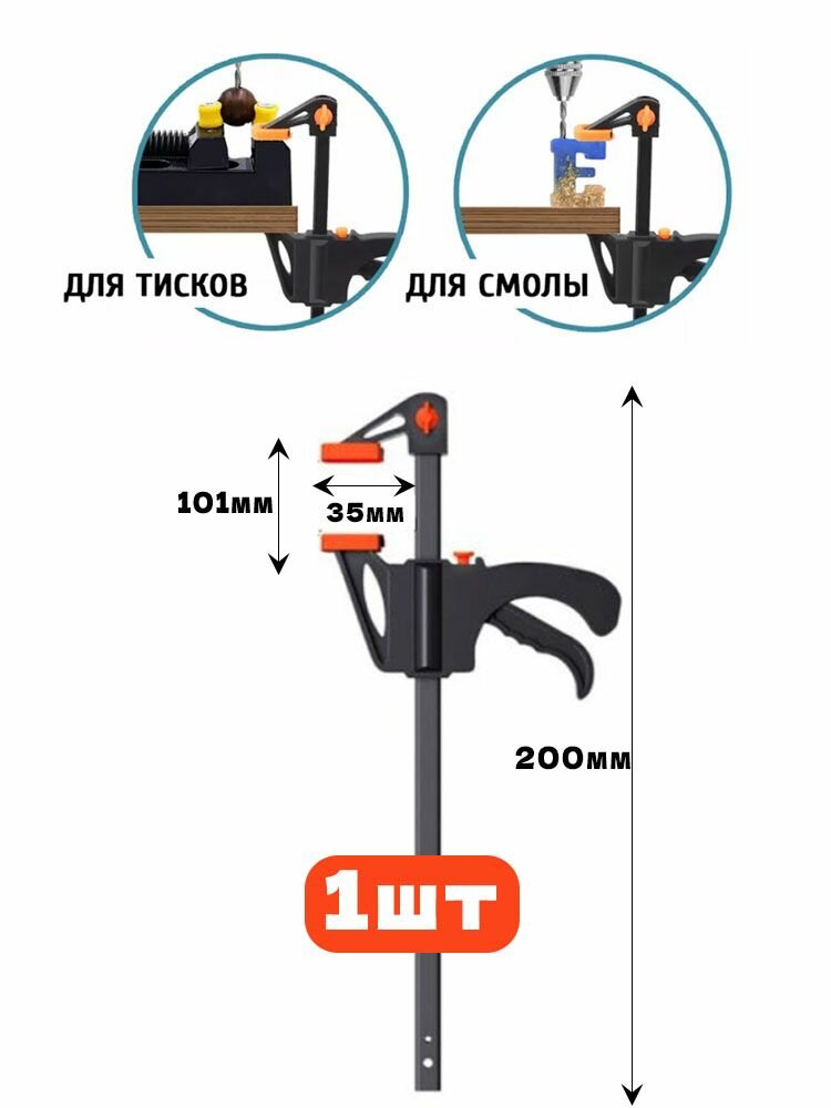 Струбцина быстрозажимная тундра, F-образная, 200 мм, 1шт