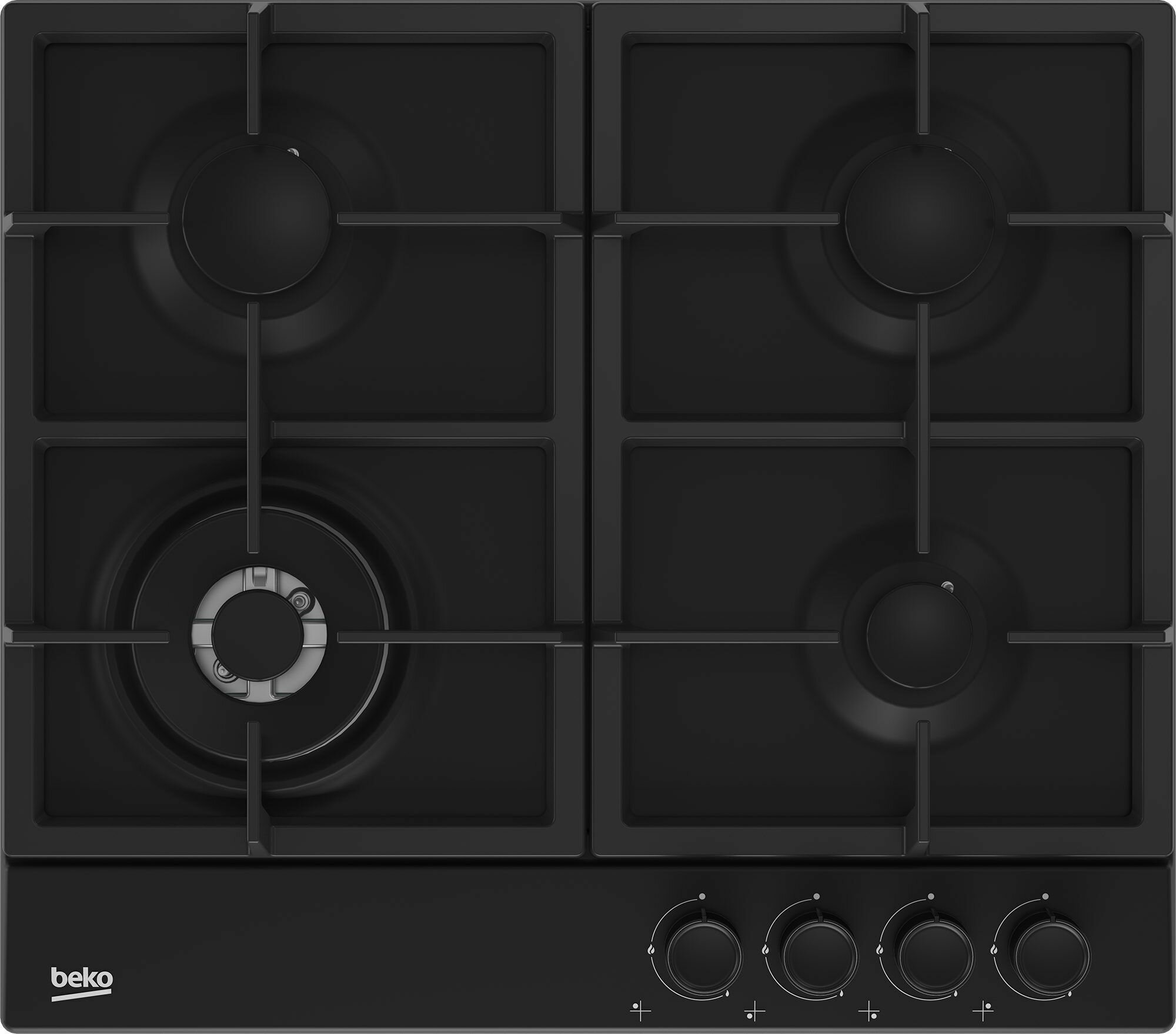 Варочная панель газовая Beko BHGM6422K5WB черный, Газ-контроль, чугун, WOK