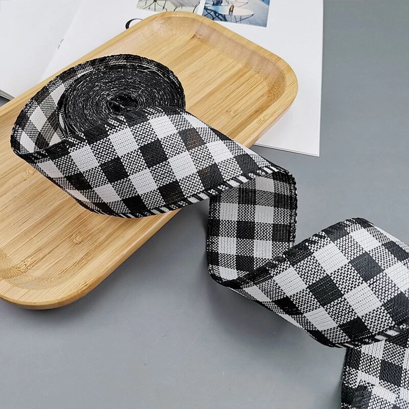 4 см x 6 м льняные ленты DIY банты для поделок с краями конопляной проволоки льняная лента рождественские украшения зеленый красный клетчатая лента DD022