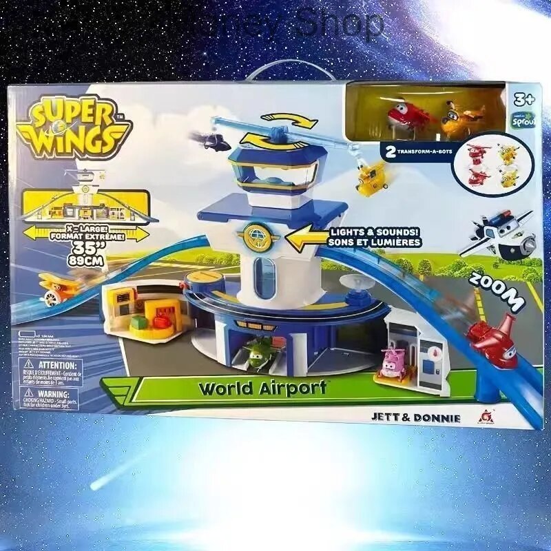 Трансформер Super Wings Международный аэропорт World Airport трансформируется в корабль для мальчиков, размер 35" (89 см), красный цвет — фото 1
