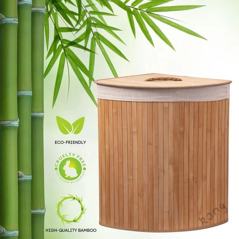 Корзина для белья треугольная бамбук 1 шт бежевая для хранения вещей