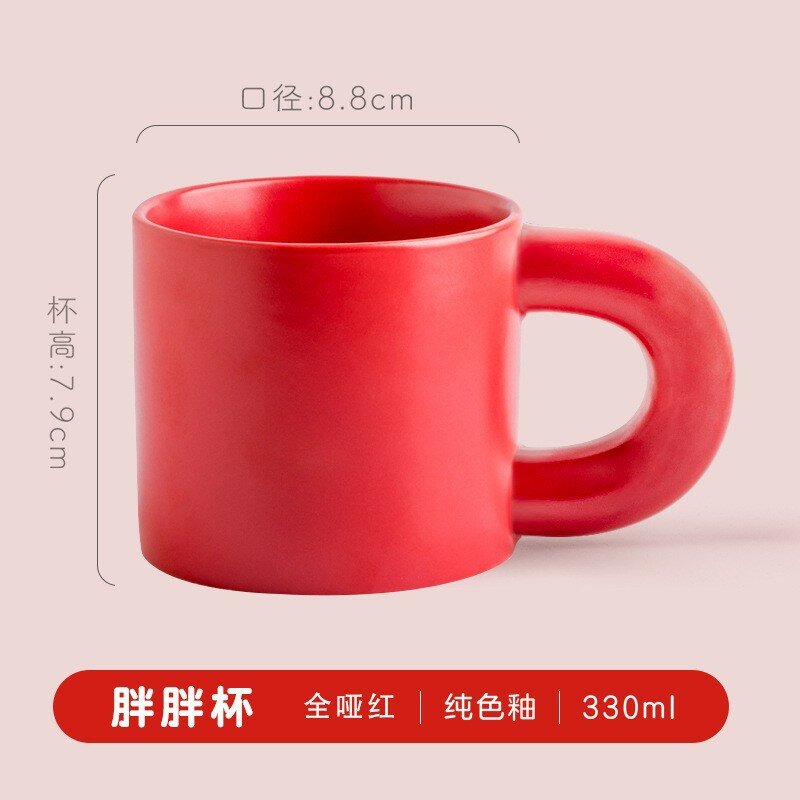 Круглая кружка с креативной большой ручкой, керамическая чашка для воды, милая и стильная чашка, с возможностью нанесения логотипа, подарочная кружка.