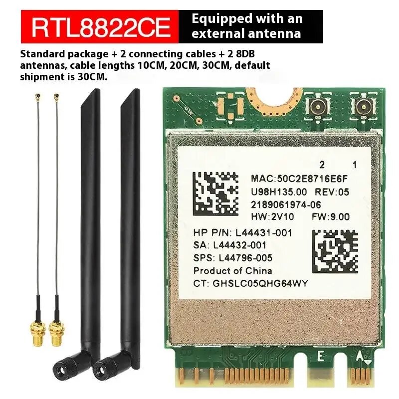 Bluetooth-совместимая карта Wi-Fi IPX-разъемная карта RTL8822CE двухдиапазонная 802.11ac 1200 Мбит/с M2 Wi-Fi-карта