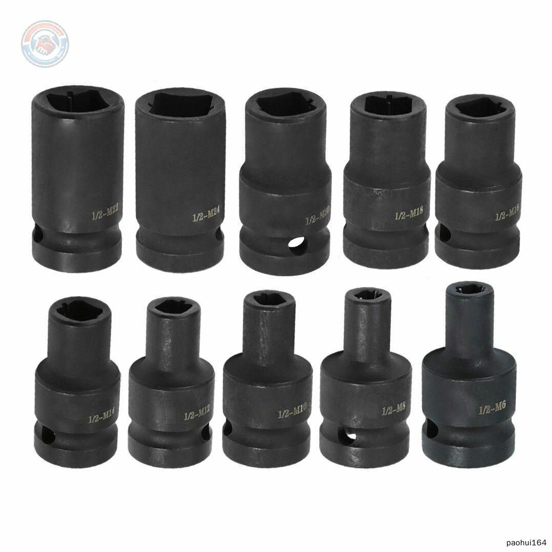 Квадратный резьбонарезной патрон для метчиков M6-M24 на 1/2 дюймовый привод, набор из 10 штук для гайковерта и храповика, хром-ванадиевая сталь, фосфатное покрытие