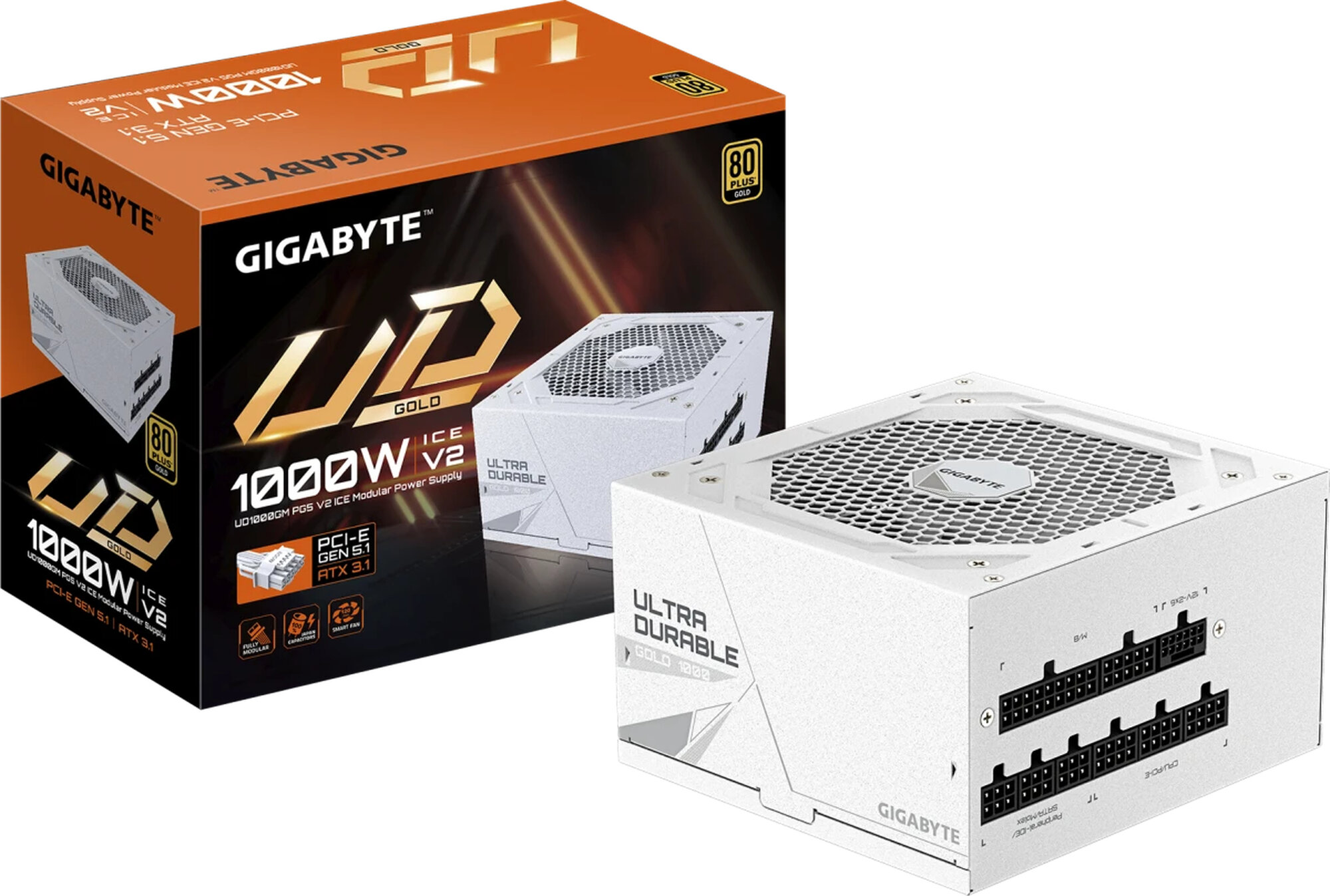 Блок питания Gigabyte 1000W UD1000GM PG5 ICE White, модульный, 120 мм, 80 PLUS Gold (GP-UD1000GM PG5 ICE)