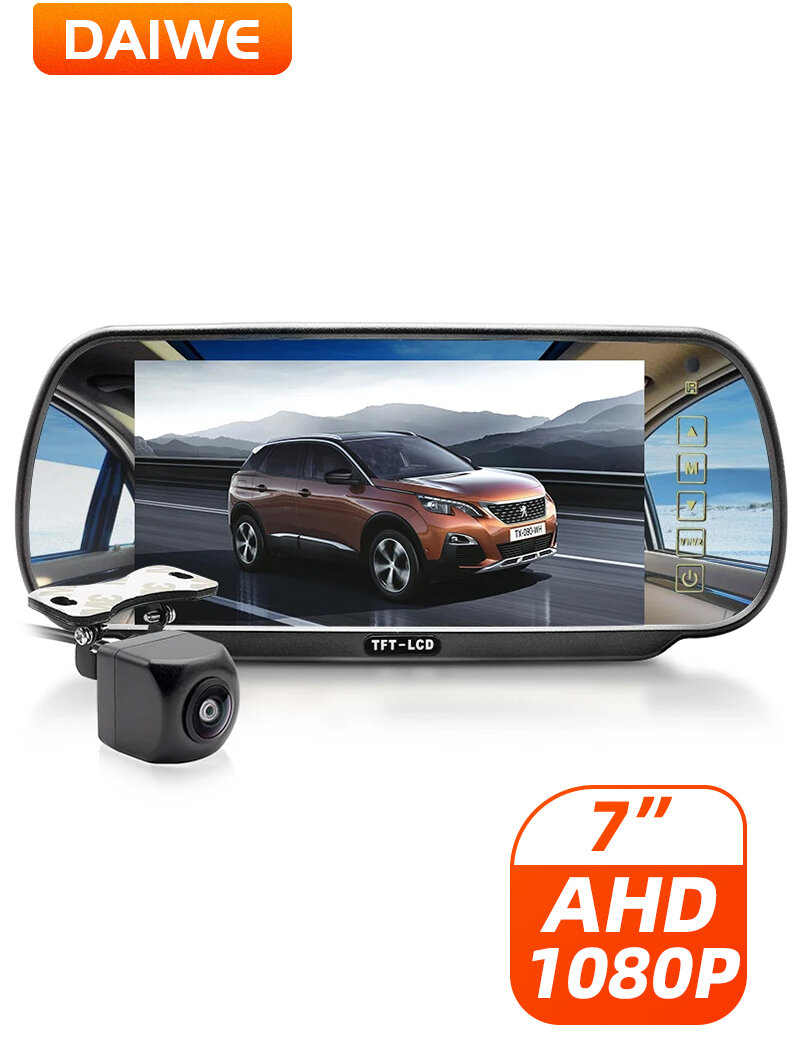 7-дюймовый зеркальный автомобильный монитор IPS, AHD-камера заднего вида 1080P, угол обзора 170°