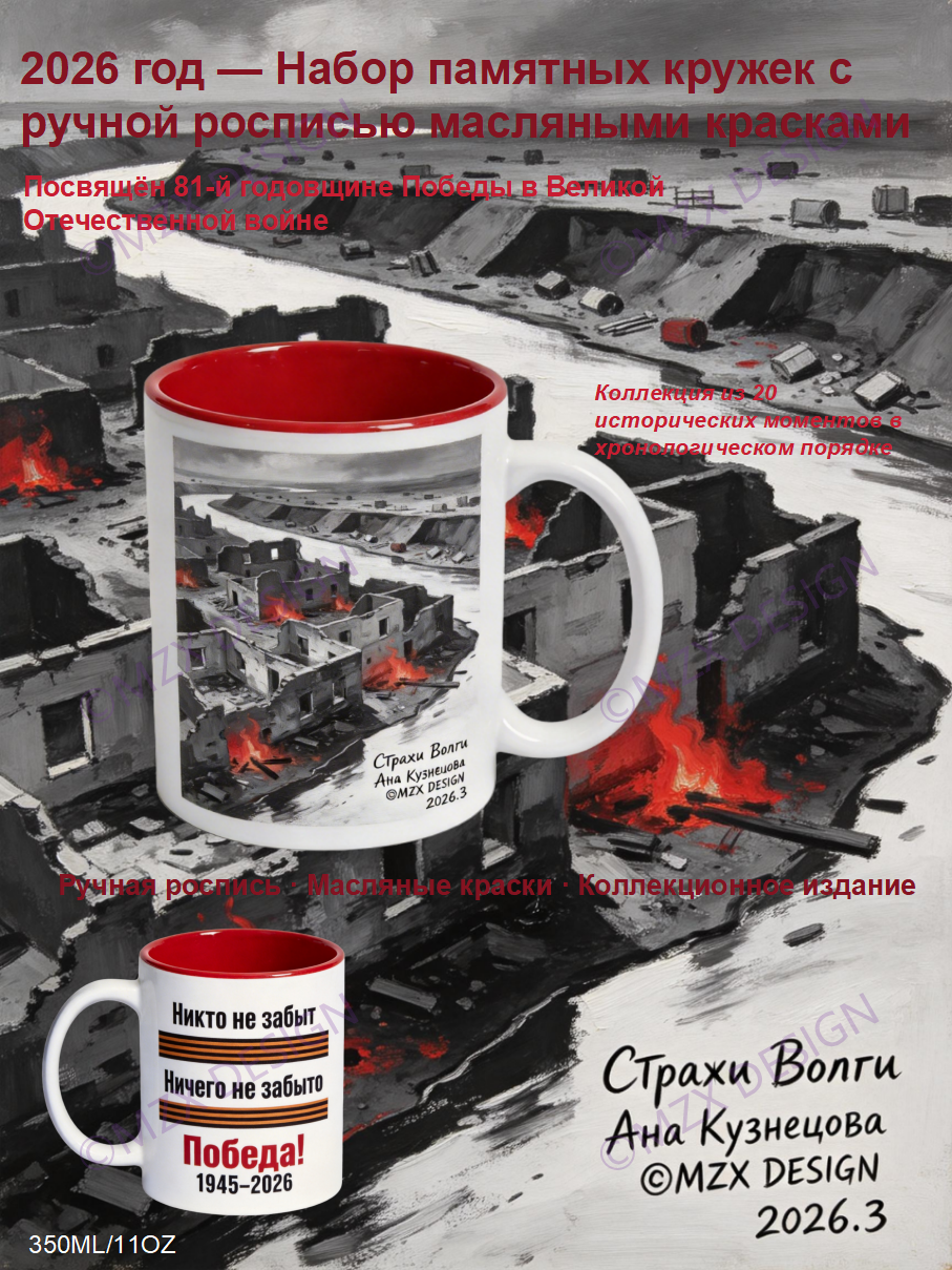Страхи Волги-Адвент-календарь "Победа 81 год", 20 керамических кружек с масляными картинами