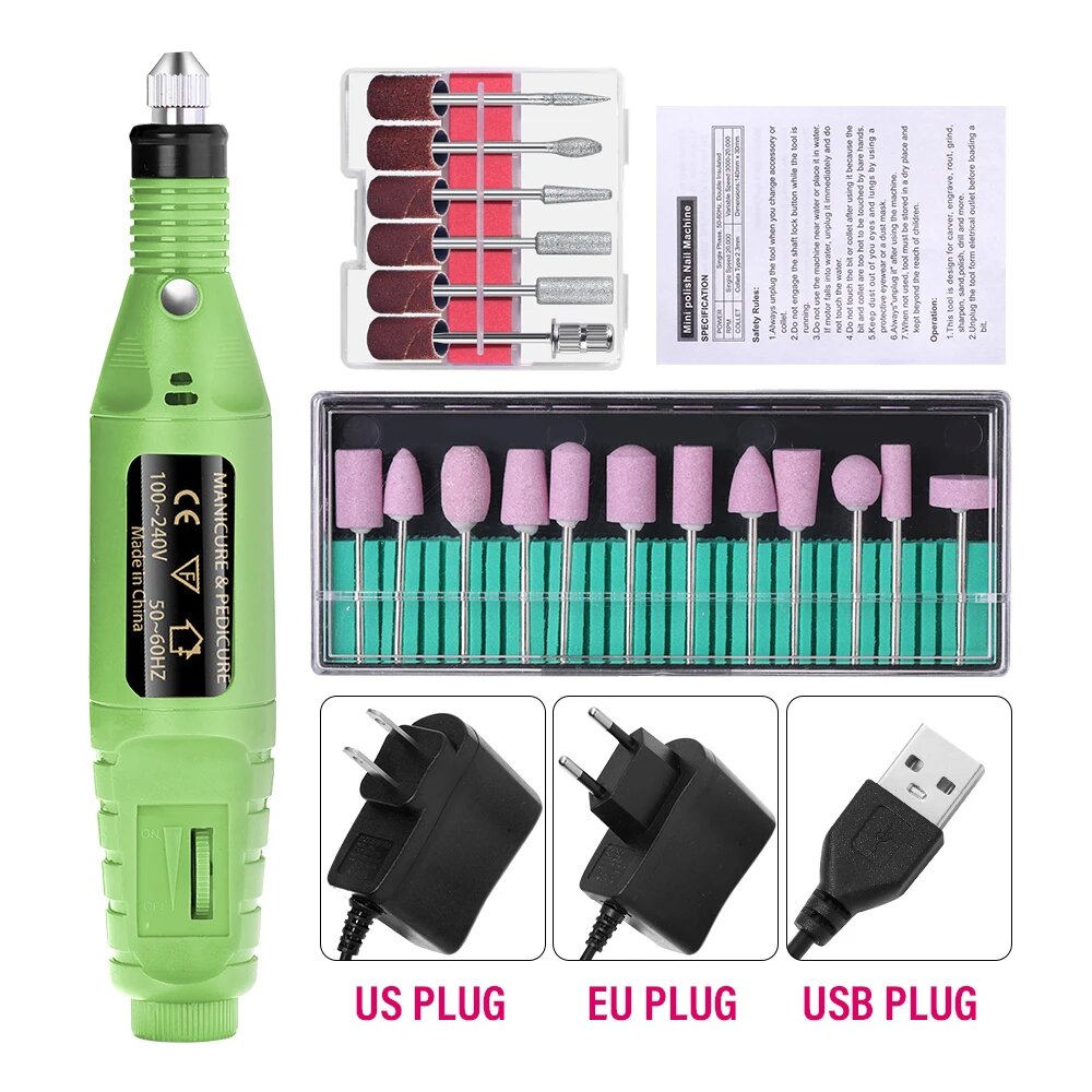 Электрическая дрель для маникюра LULAA, Green-set-a, EU plug