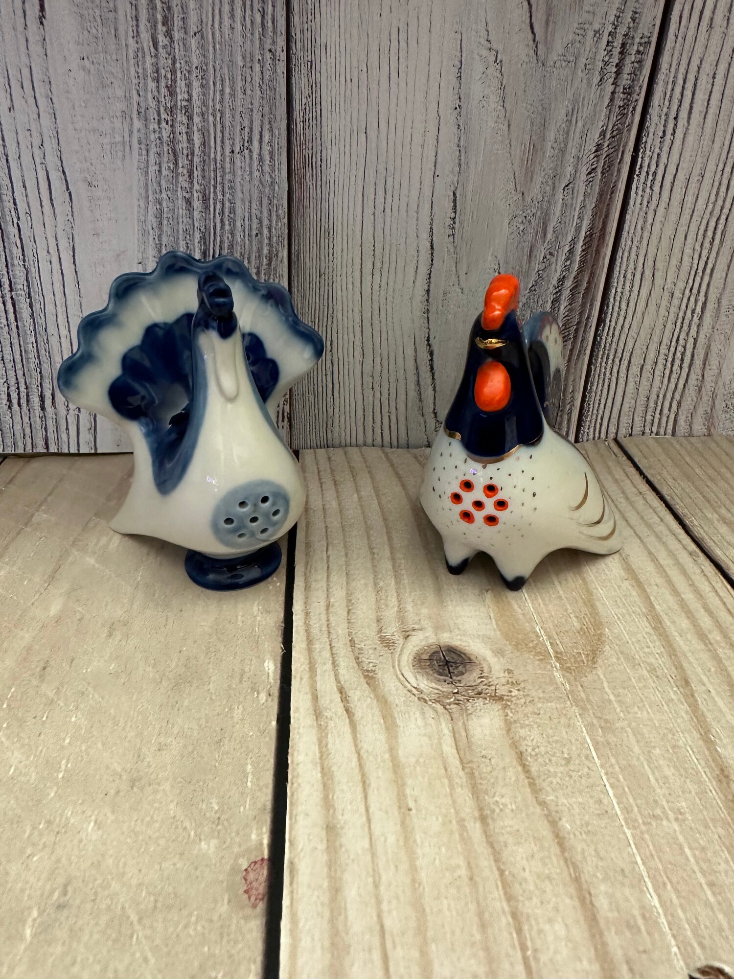 Статуэтка Солонка и перечница Курочка и петух Фарфор Лфз 1970 годы винтажная коллекционная редкая