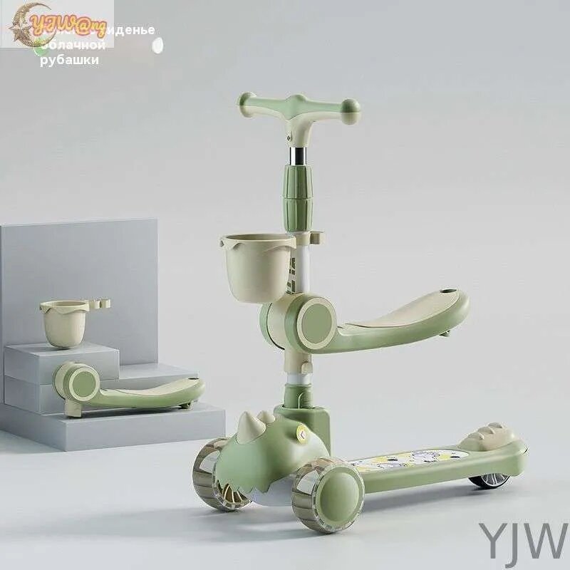 Детский уличный самокат с мигающими музыкальными колесами/ с сиденьем-YJW