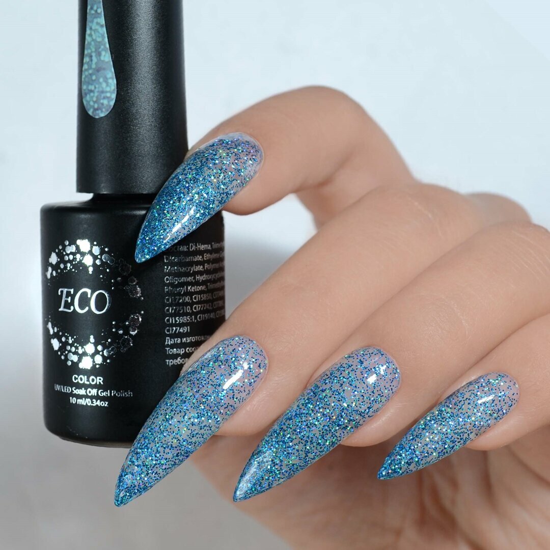 Гель-лак ECO Professional №83 "Лазурь", с блестками, трехфазный, для УФ/LED лампы