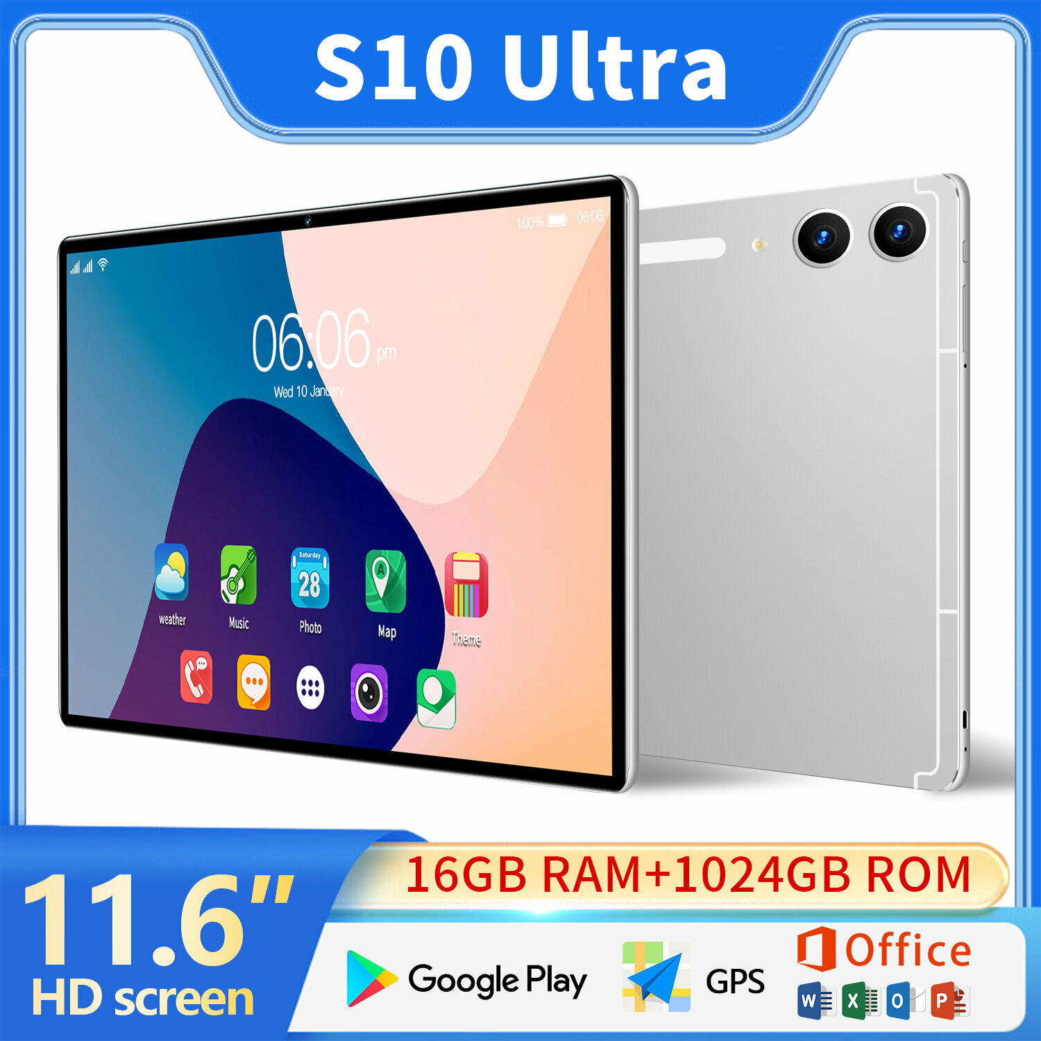 Игровой планшет S10 Ultra, экран 11.6", 16GB RAM, 1TB ROM, SIM-карта, серый