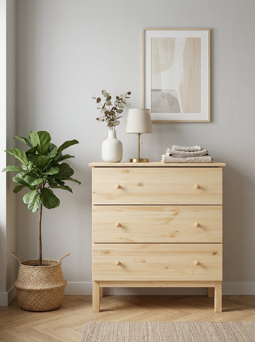Комод для одежды в спальню Тарва, на ножках, 3 ящиков, массив сосны