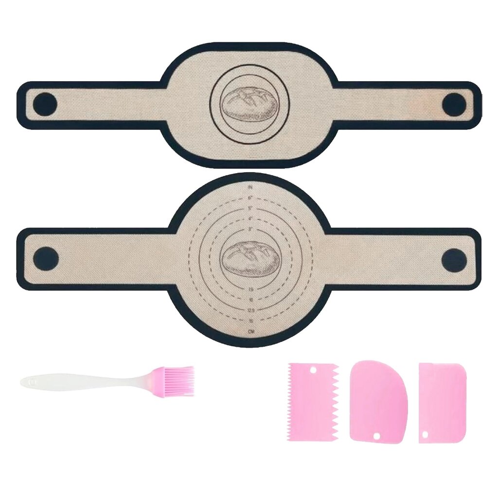 Бинауральный силиконовый коврик для выпечки с длинной ручкой, утолщенный коврик для хлеба с 3 скребками и 1 набором щеток