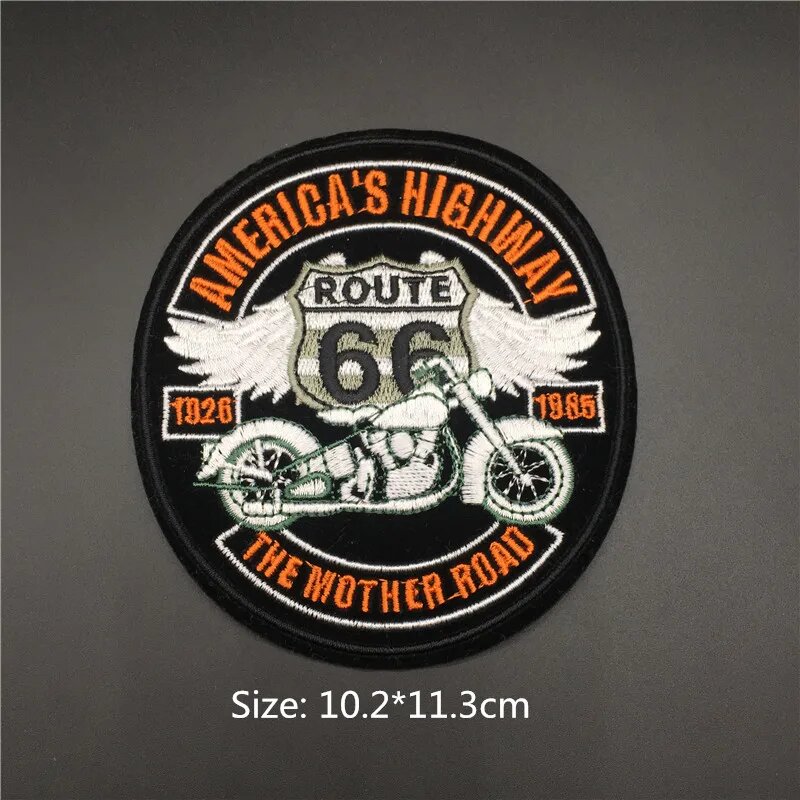Нашивка Route 66, мотоцикл, 10.2*11.3см, черный, темно-зеленый