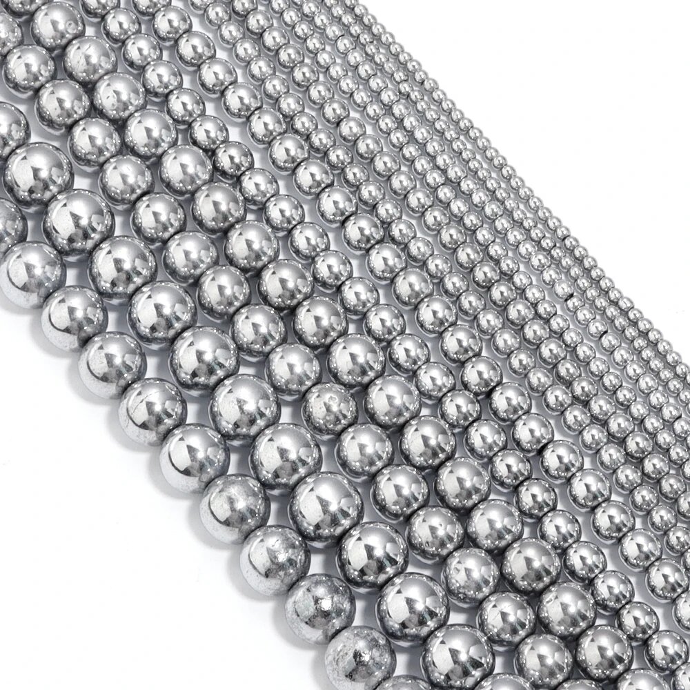 Черные бусины из гематита 2/3/4/6/8/10 мм, DIY jewelry Серебряный, 8mm apx 45pcs, Plating rhodium